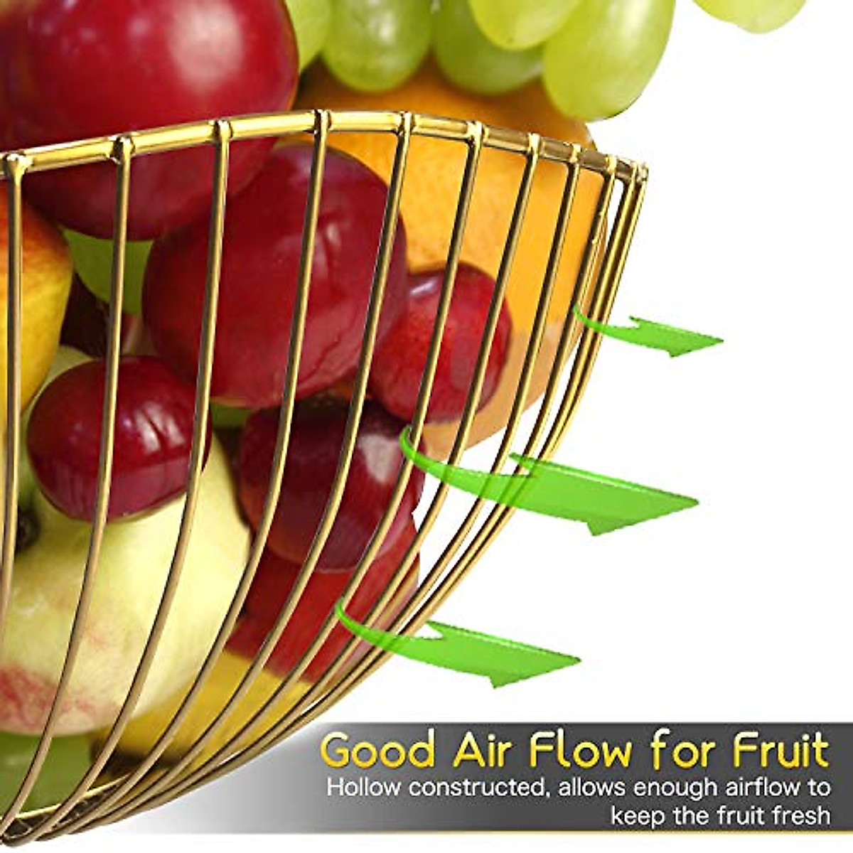 DMAR Wire Fruit Basket Gold Fruit Bowl for Kitchen Counter Wave Fruit Basket Serving Bowl Wire Fruit Dish for Fruits and Veggies