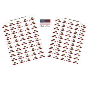 Made in USA! 100 California 1.5" x 1" Self Adhesive State Flag Stickers, Two Sheets of 50, 100 California Sticker Flags Total