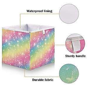 Galaxy Unicorn Pastel Rainbow Storage Bins Cubes Storage Baskets Fabric Foldable Collapsible Decorative Storage Bag with Handles for Shelf Closet Bedroom Home Gift 11" x 11" x 11"