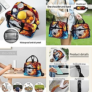 Drydeepin Blue Orange Flame Fire Football Soccer Ball Print 4Pcs School Bag Set for Kids Boys School Backpack with Lunch Box and Water Bottle Holder Pencil Pouch Middle School Student Bookbag