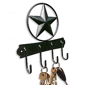 EcoRise Black Texas Country Western Key Holder - Rustic Wall Décor Key Hanger for Home, Vintage Metal Key Hangers for Wall, Star Key Rack Hook Wall Holders, Multiple Hooks for Keys