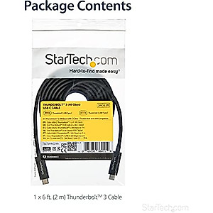 StarTech.com Thunderbolt 3 Cable - 6 ft / 2m - 4K 60Hz - 40Gbps - USB C to USB C Cable - Thunderbolt 3 USB Type C Charger (TBLT3MM2MA)