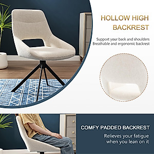 Zesthouse Modern Desk Chair No Wheels, Swivel Vanity Chair with Hollow Back, Armless Home Office Chair for Girls Women, Beige Linen Fabric Computer Task Chair for Bedroom