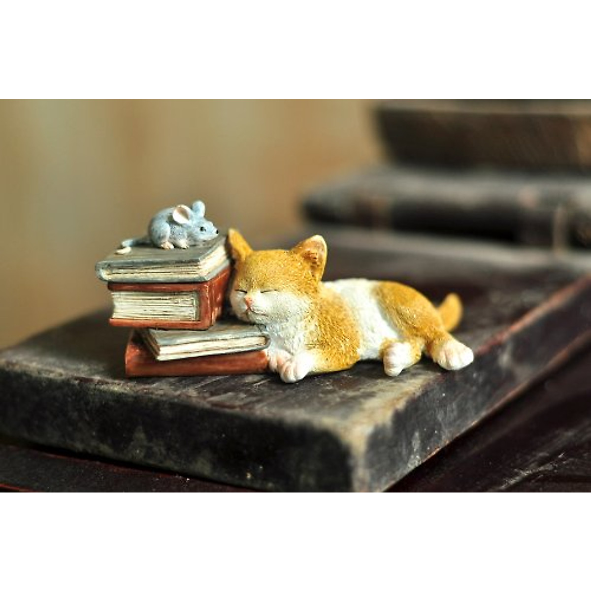 Top Collection Enchanted Story Garden Kitten Napping on Books Trinket Box and Ring Holder Outdoor Decor