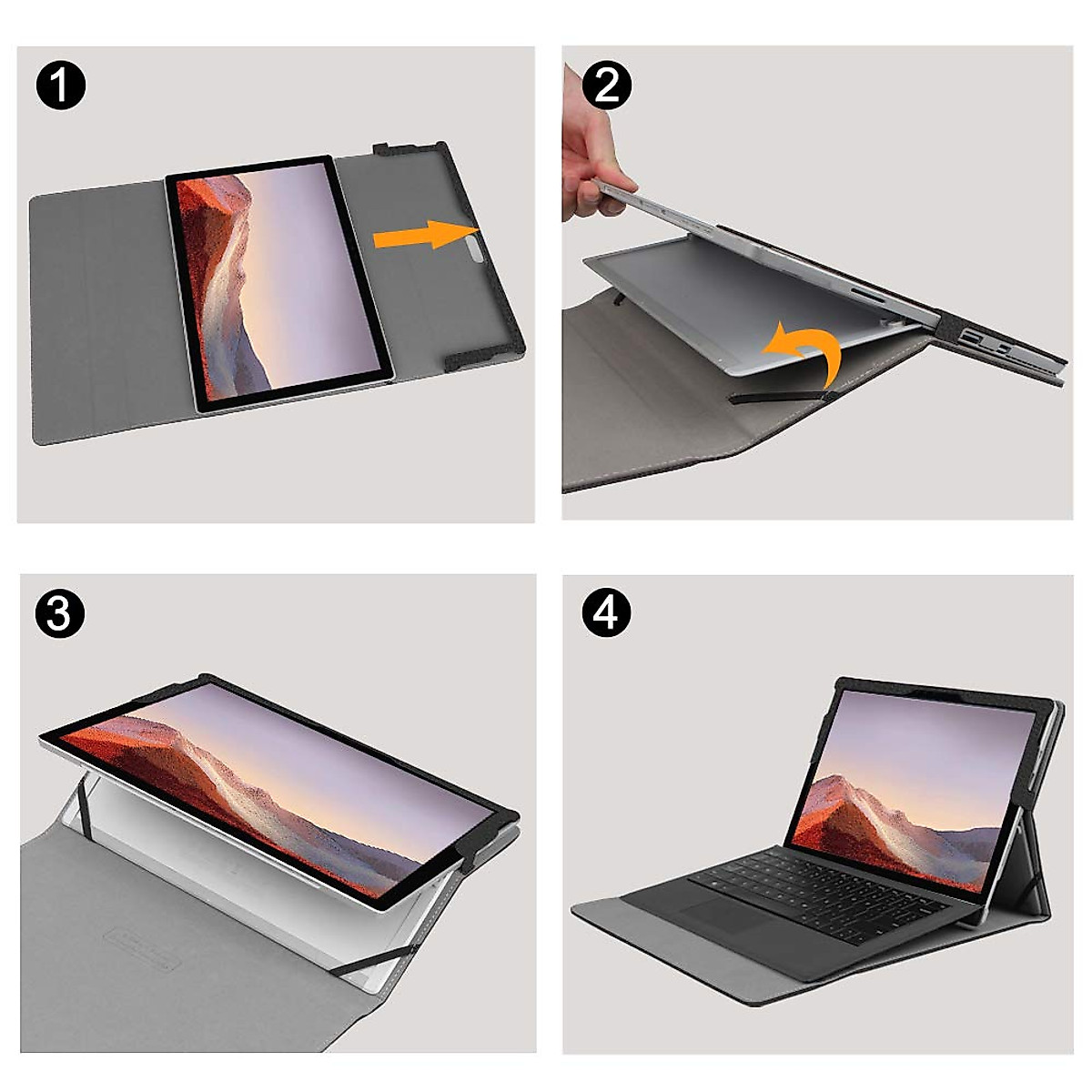 Fintie Case for Microsoft Surface Pro 7 Plus, Surface Pro 7/6/5/4/3 12.3 Inch Tablet - Multiple Angle Viewing Portfolio Business Cover, Compatible w/Type Cover Keyboard, Black