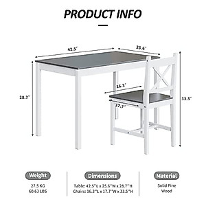 Alohappy 5 Piece Kitchen Table Set for Dining Room, Modern Rectangular Dining Table with 4 Chairs for Kitchen, Kitchen Room Furniture, Space-Saving & Easy Assembly (Grey)