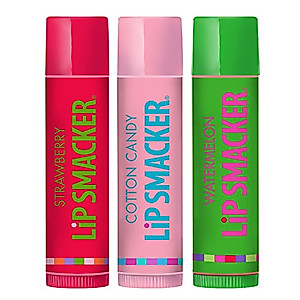 Lip Smackers Flavored Lip Balm Trio Original & Best, Strawberry Watermelon, Cotton Candy, Clear Matte, For Kids, Women, Men,3 Count (Pack of 1)