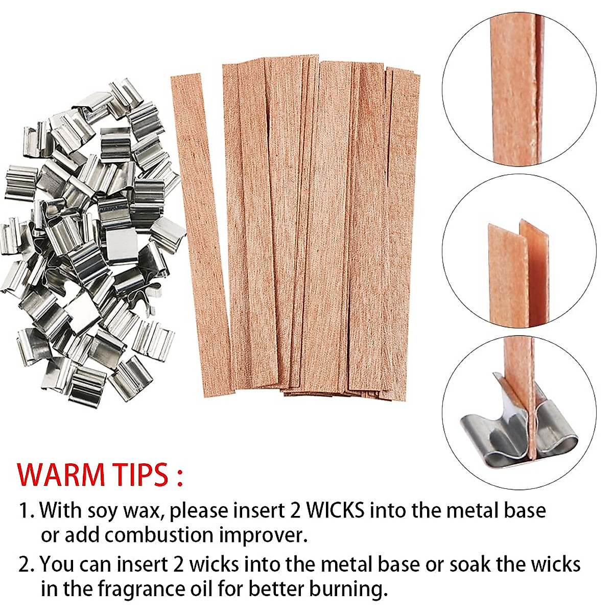 154Pcs Wood Candle Wicks, BENBO 5.1 X 0.5 Inch Smokeless Crackling Wooden Candle Wicks Natural Candle Wicks with Iron Stand Candle Warning Labels for DIY Candle Making Craft (50 Sets)