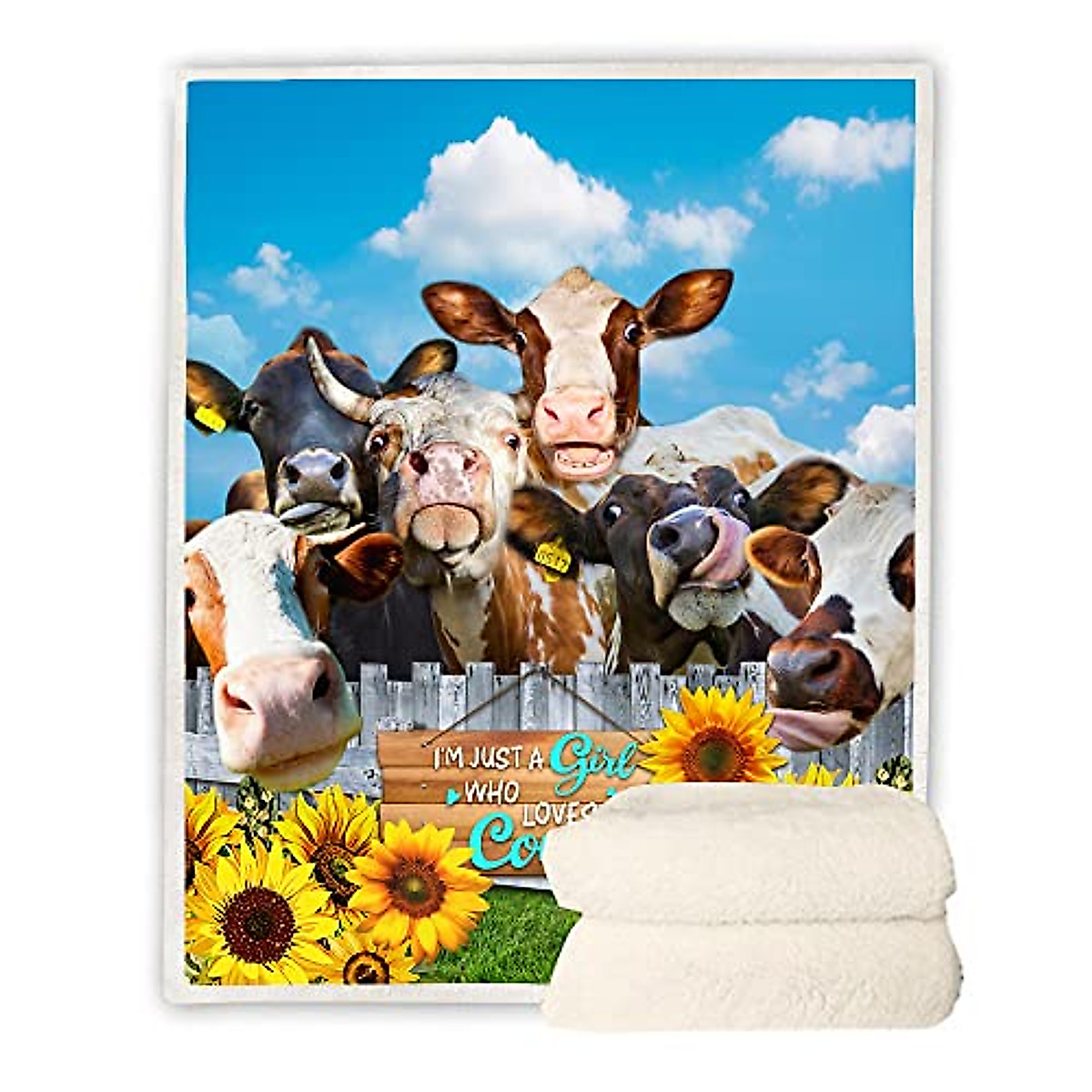 Funny Cow Print Blanket Cute Cow Sunflower Decor Bedding Throw Blanket Gifts for Girl Women Christmas Birthday Valentine's Day Soft Cute Farm Animal Cow Blanket Gifts (COW6,50"x 60")