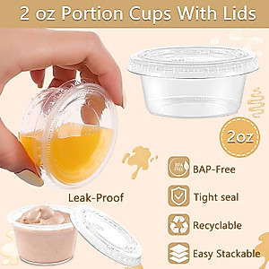 Loppdece [300 Sets - 2 oz Jello Shot Cups,Small Portion Cups with Lids,Airtight and Stackable Disposable Condiment Cups,Clear Plastic Containers with Lids for Salad Dressing Dipping Sauce Condiment
