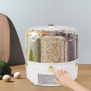 CHALIGHT 6 Grids Rice & Grain Storage Container Rice Dispenser 360° Rotating Food Dispenser Grain Dispenser One-Button Pressing Storage Bucket for Grains Snacks Candy Coffee Beans Dog