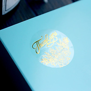 Gold Foil Thank You Stickers Roll for Small Business 500 Pcs Round Clear Wedding Stickers 2 Designs Glitter Flowers Seal Stickers Labels 1.5 Inch