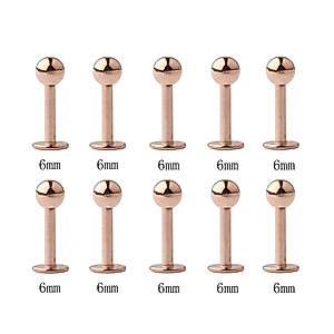 Ruifan 10PCS 16G Rose Gold 316L Stainless Steel 3mm Ball Labret Monroe Lip Ring/Tragus/Helix Earring Stud Barbell,6mm Bar Length Body Piercing Jewelry