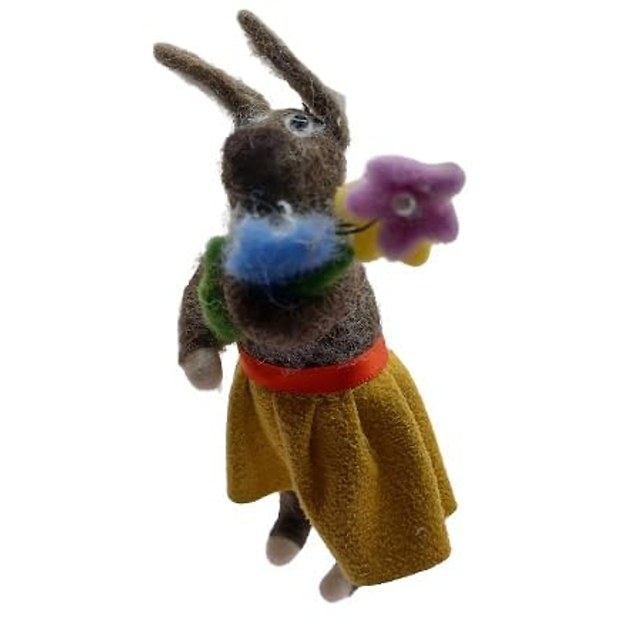 OnHoliday Wool Felt Bunny Rabbit in Skirt with Flowers Hanging Christmas Tree Ornament