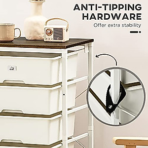 HOMCOM Dresser Storage Drawers with 6 Plastic Bins and Steel Frame, Crafting Bins for Living Room, Bedroom, White