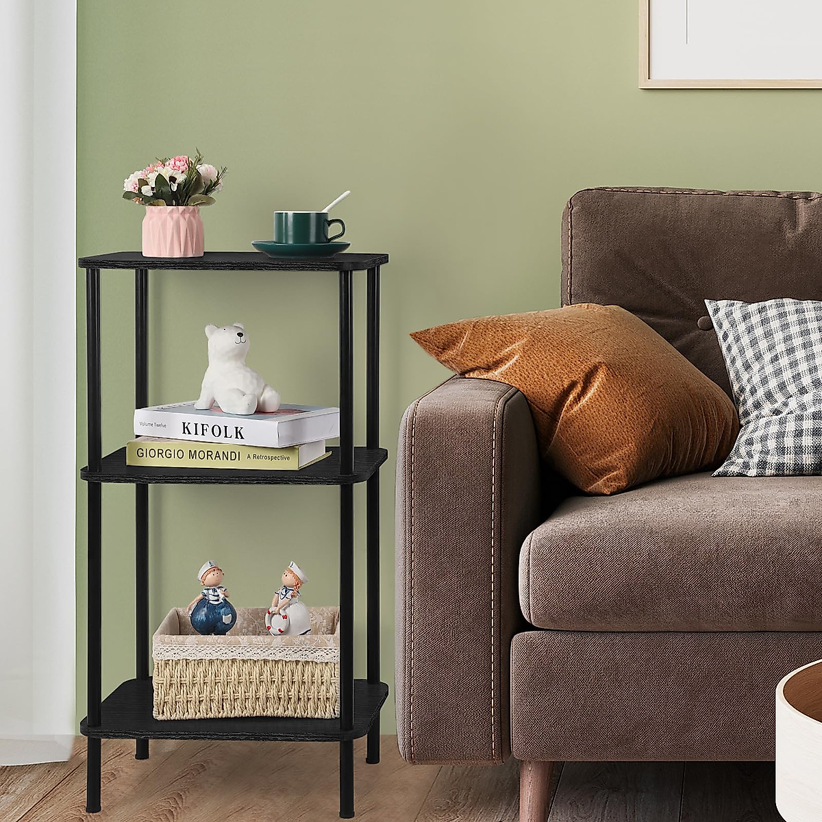 BTY Industrial 3 Tier Tall Side Table, 30" H, Black, Console Table, End Table