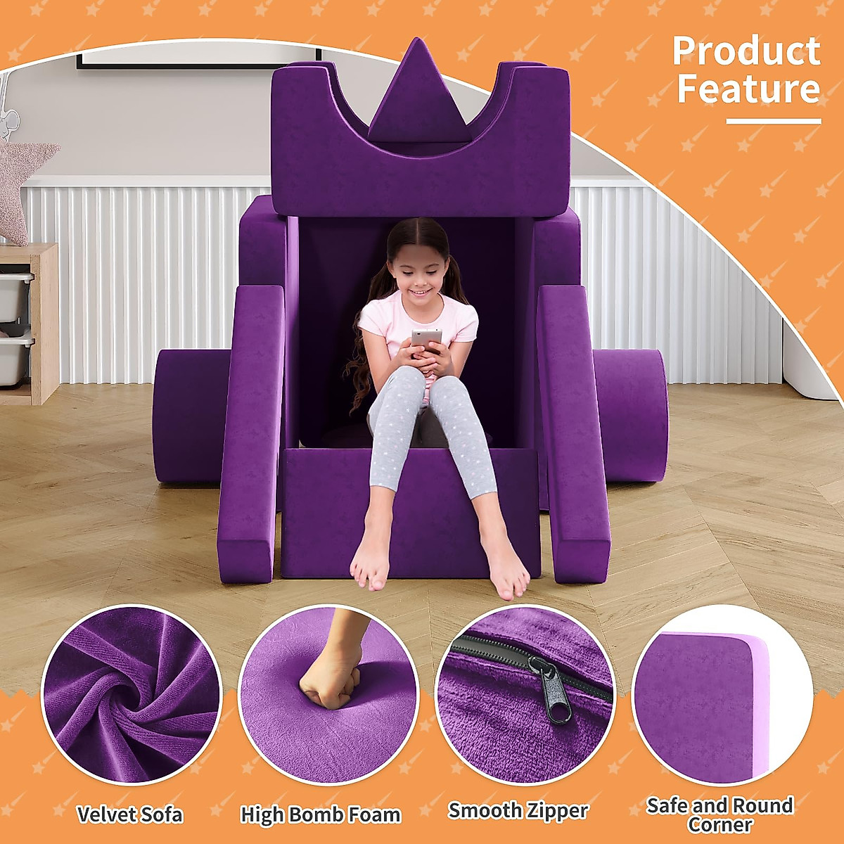 DEYGIA Modular Kids Play Couch 13PCS, Modular Couch Kids, Kids Couch for Playroom, Modular Kids Couch for Boys and Girls, Kids Play Couch for Kids (Purple, M)