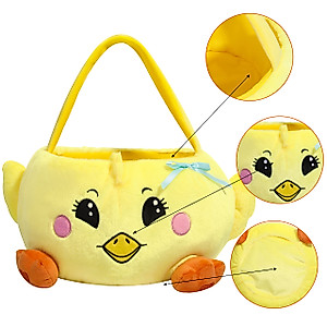 JOYIN Large Easter Plush Chicken Basket, 3D Chicken Basket with Handles for Baby Girls Boys Easter Egg Hunting, Party Supplies, Decorations, Gifts Kids