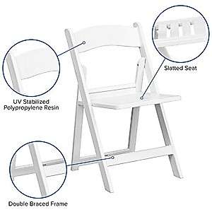 Flash Furniture 2 Pack HERCULES Series 1000 lb. Capacity White Resin Folding Chair with Slatted Seat