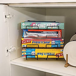 X-cosrack Upgrade Wrap Organizer Rack,Adjustable Wrap Box Organizer with 8 Wire Holders, Multifunctional Wrap Stand for Kitchen,Cabinets,Pantry,Black,Small(Patent Pending)