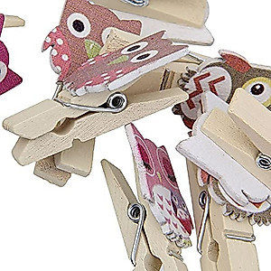 ARTIBETTER 10pcs Cartoon Wooden Clothespins with Jute Twine Cute Owl Shape Photo Holders Peg Pin Pictures Strings Clamp Album Postcard Note Paper Hanging Clips