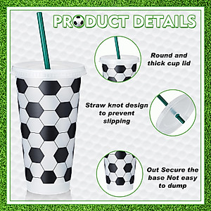 Uiifan 12 Pcs Plastic Tumbler with Lid and Straw Theme Cups 24oz Reusable Cups Gifts for Men Women Birthday Party Supplies Favors(Soccer)