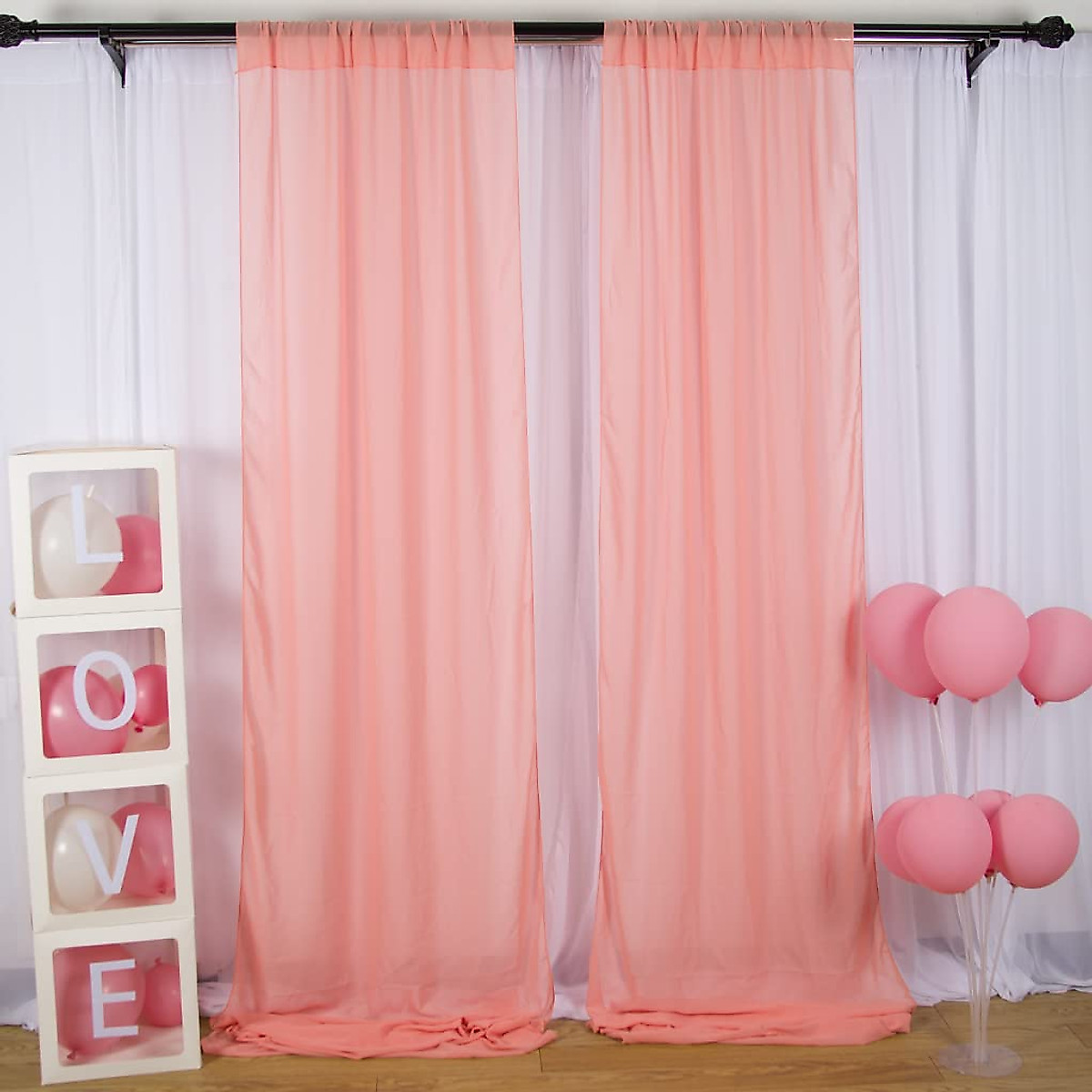 Pink Chiffon Wedding Party Stage Drapes - 10ft Long, 2 Panels, Rod Pockets