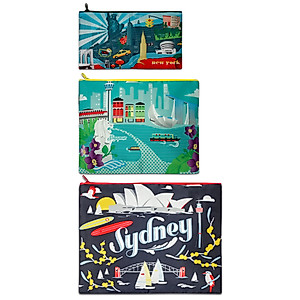LOQI URBAN Zip Pockets New York - Singapore - Sydney Set of 3