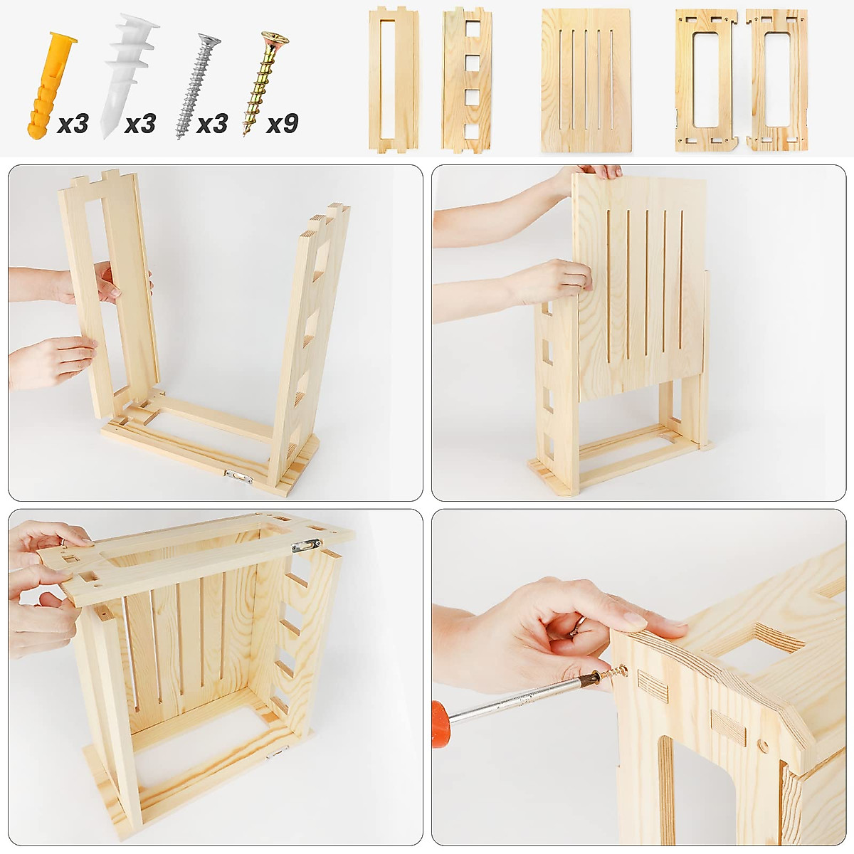 BEARUT Wooden Router Shelf Wall Mount WiFi Router Storage Box Modem Cable Router Cover Organized Power Strip Cable Management Hider Rack Need Assembly 14.9 * 9.8 * 5.4 in (L* H * W)