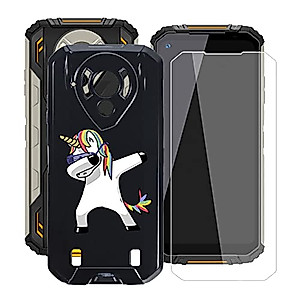HGJTF Phone Case for Oukitel WP16 (6.39") with 1 X Tempered Glass Screen Protector, Black Soft Silicone Anti-Drop TPU Bumper Non-Slip Shell Cover for Oukitel WP16 - Cute Pony