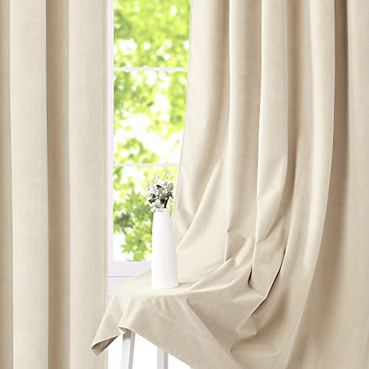 Haperlare Cream Velvet Curtains 84 inches Bedroom Room Darkening Curtains Luxurious Velvet Fabric Thermal Insulated Noise Absorb Window Dressing Christmas Decor for Party Film Room, 2 Panels