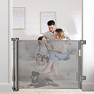 Retractable Baby Gate 65" Dog Gate Mesh Safety Pet Gate Indoor Outdoor Child Safety Baby Gates for Stairs, Doorways, Hallways