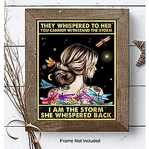 Inspirational Quote Wall Art Decor - They Whispered to Her You Cannot Withstand The Storm She Whispered Back I Am The Storm - Positive Motivational Encouragement Gifts for Women - Boho Dragonfly Print