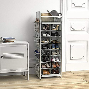 Simple Houseware Shoe Stand Tower Rack w/side hanging bag 20-Pair, Grey