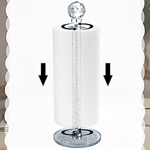 Silver Paper Towel Roll Holder Bling Stand Towel Tissue Roll Countertop Napkin Paper Towel Holder for Bathroom Crystal Holder Crushed Diamond Home Decor for Kitchen Bathroom Toilet 13 Inches High