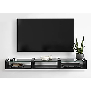 Kate and Laurel Holt Modern Floating Shelf, 18 x 10, Black, Floating Wood Shelf with Tempered Glass Top for Storage and Display