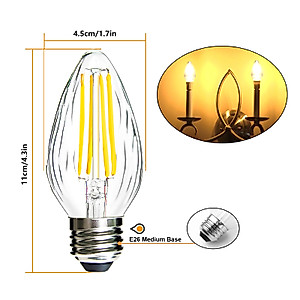 ROMANJOY F15 Dimmable LED Light Bulbs Led Porch Light Bulb 8W Equivalent 80W 2700K Warm White E26 Edison Vintage Bulb Flame Wrinkle Clear Glass Cover for Chandelier Lamp Ceiling Fan,4-Pack…