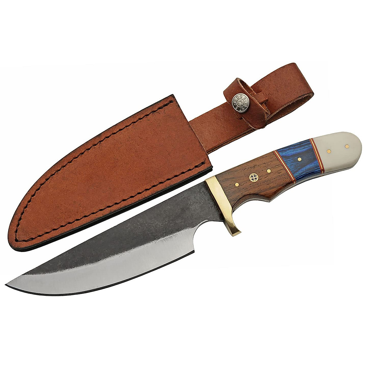 SZCO Supplies 10.5” Bone/Wood Handled Full Tang Outdoor Hunting Knife With Leather Sheath