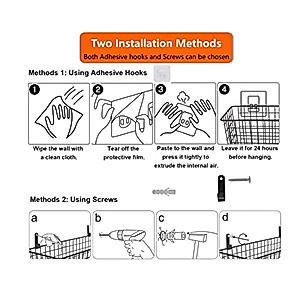 3 Set Hanging Wire Baskets,Wall Mount Fruit Basket,No Drilling,Adhesive Small Metal Basket,Farmhouse Food Storage Mesh Bin Kitchen Pantry Laundry Bathroom Closet Garage RV,Black