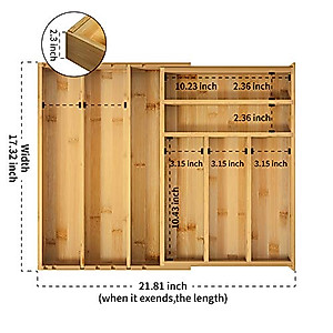 ZESPROKA Bamboo Kitchen Drawer Organizer for Utensils, Silverware, Flatware, Spoons, Fork & Knives–Adjustable Cutlery Tray Divider for Storage & Organization –8 Compartments
