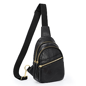 JASGOOD Small Sling Bag for Women Trendy Crossbody Bags Leather Fanny Packs for Women Chest Bag Gift Sling Purse for Traveling,Black