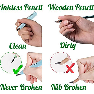 FLTON 12 Pcs Portable Erasable Inkless Pencil Set(4 Pcs Everlasting Pencils with Eraser+8 Pcs Replaceable Nibs) for Writing and Art Sketch