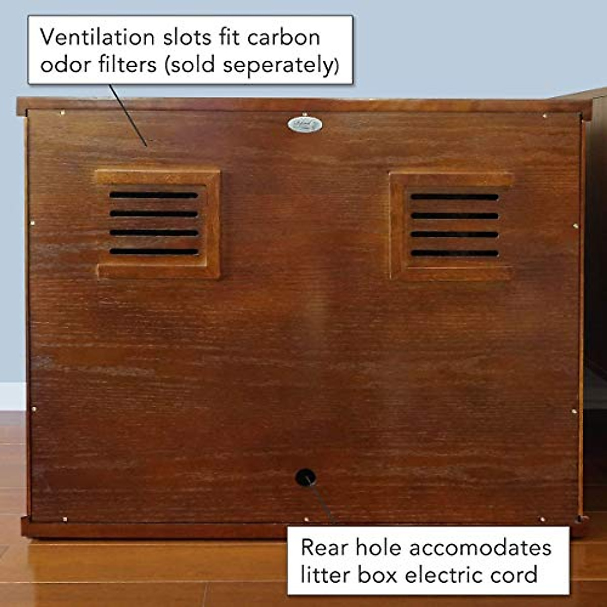 THE REFINED FELINE Cat Litter Box Enclosure Cabinet, Modern, Mahogany Brown, Tulip Feet, XLarge, Hidden Litter Cat Furniture with Drawer