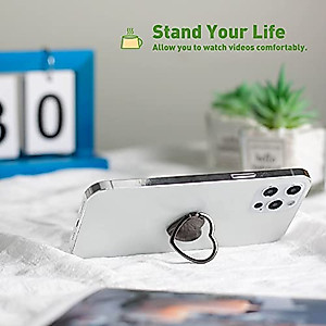 Sparkling Love Heart Phone Ring Holder Stand, 2 Pack 360 Degree Rotation Finger Ring Kickstand with Polished Metal Phone Grip for Magnetic Car Mount, Smartphone Accessories(Black)