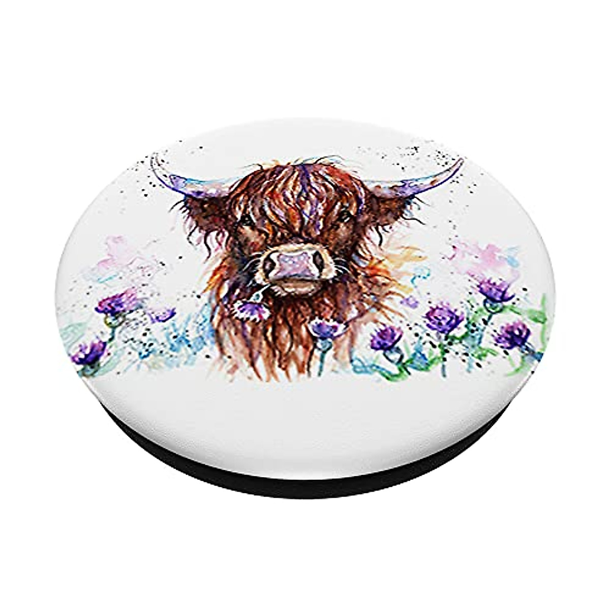 Highland Cow and flowers painting art PopSockets Swappable PopGrip