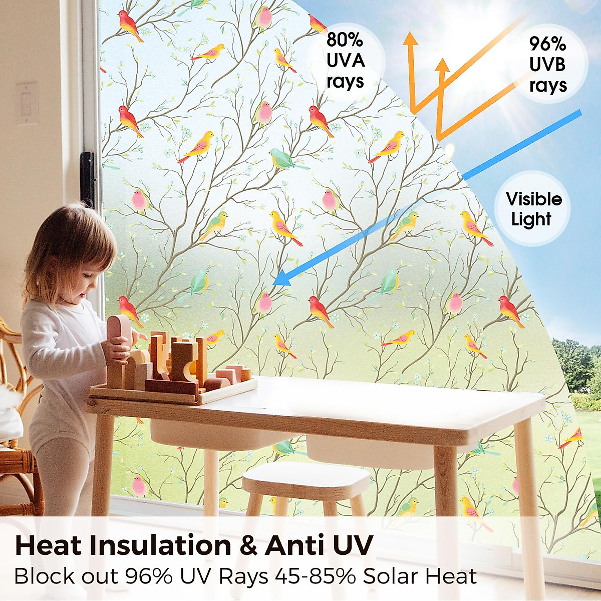 Coavas Stained Glass Window Film, Decorative Frosted Glass Window Privacy Film, Static Cling Non-Adhesive Window Sticker for Front Door Bathroom Heat Control Anti UV, 17.7 x 78.7 Inches