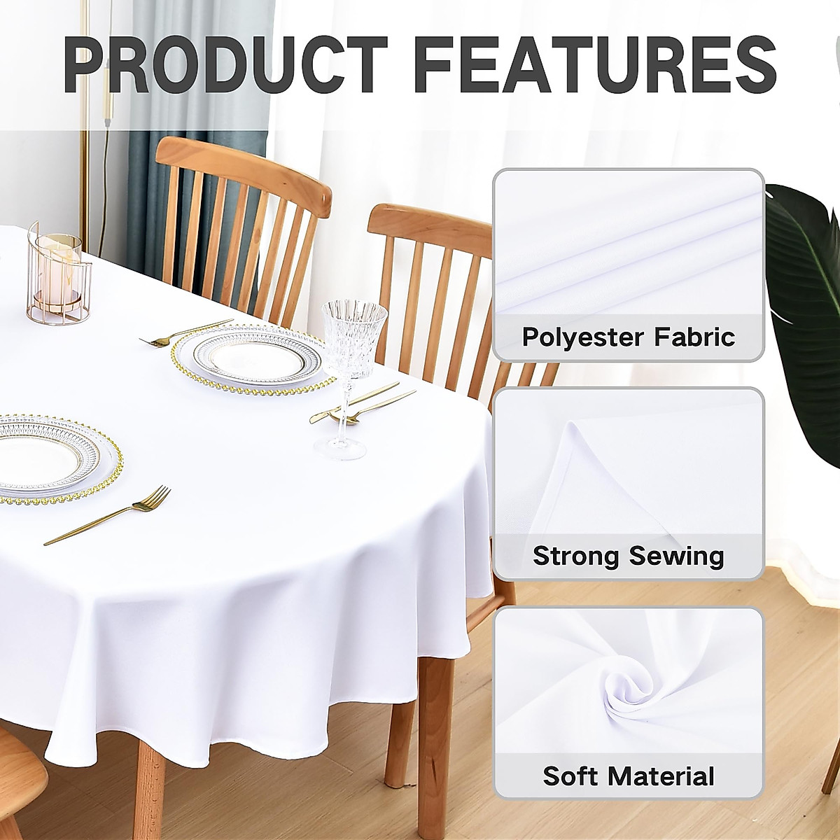 Nacuci Oval Tablecloth 60x102 Inch Polyester Fabric Table Cloth Solid White Heavy Duty Table Cover Washable for Dinning Kitchen Home Party