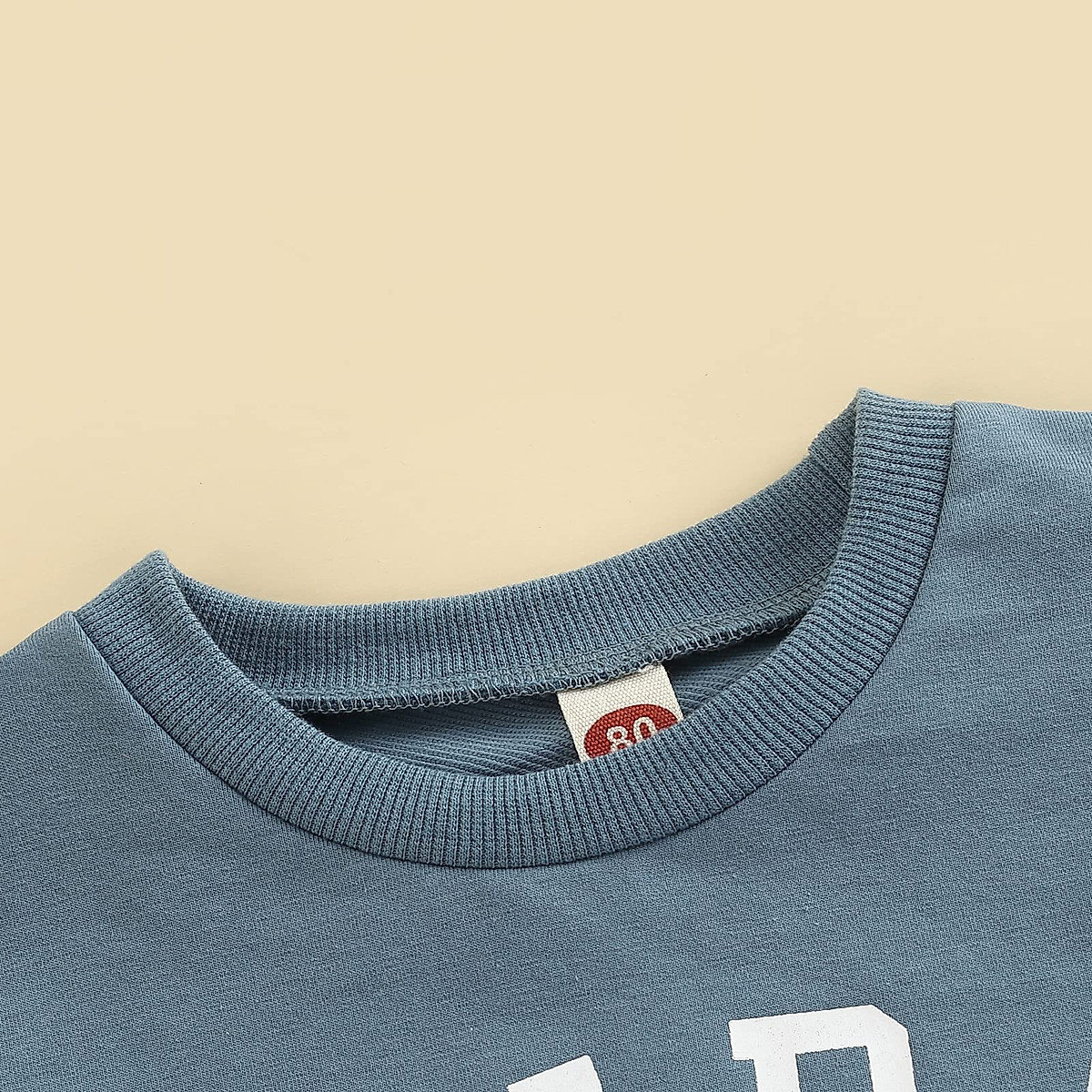 Doisbetthsay Toddler Baby Boys Fall Winter Clothes Letter Crewneck Sweatshirt Pullover Top Long Pant Jogger Outfits Long Sleeve 2Pcs (BUBS Blue,6-12 Months)