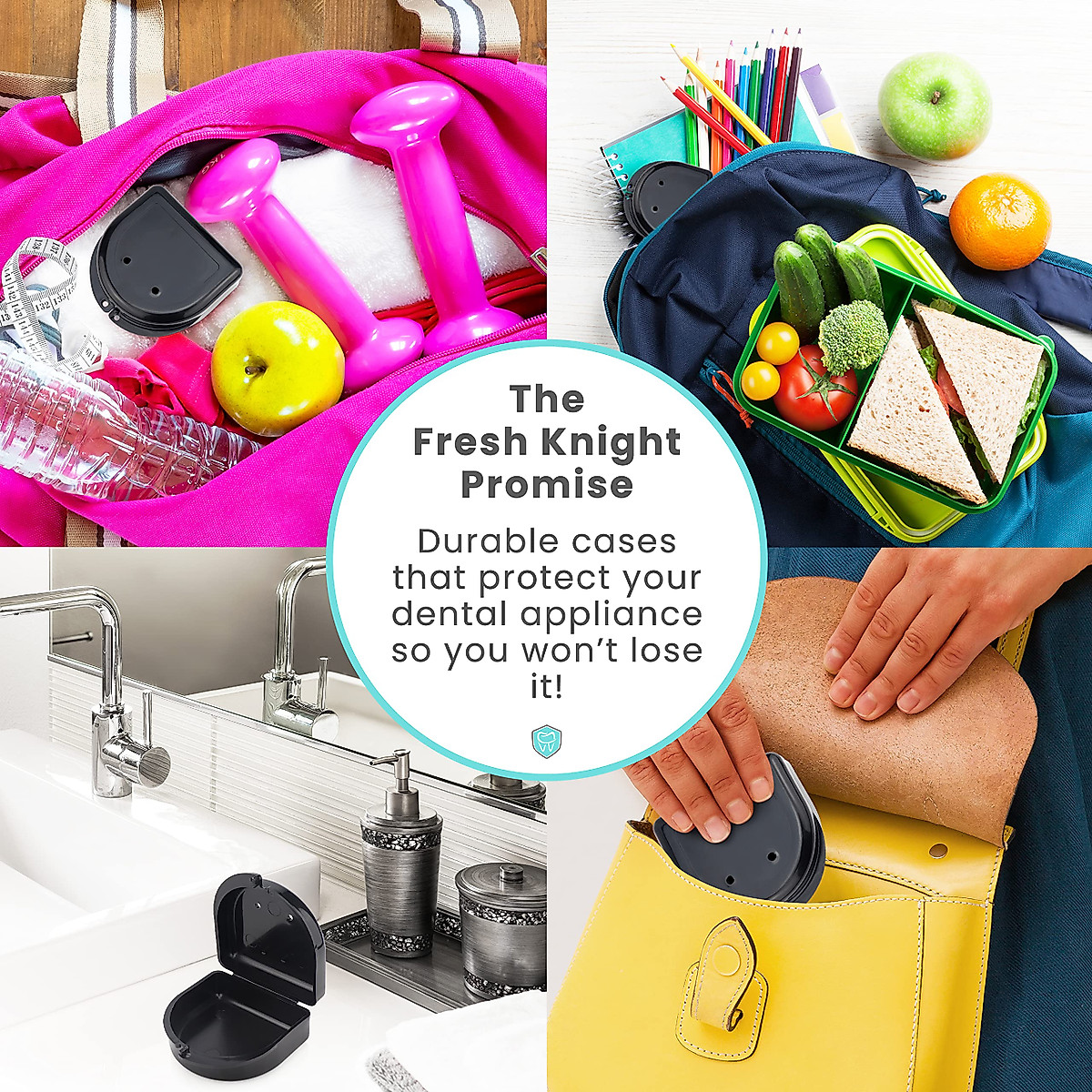 FRESH KNIGHT Retainer Case (2 Pack). Retainer Case with Vent Holes. Perfect for Denture, Mouth Guard, Aligner. (Black)