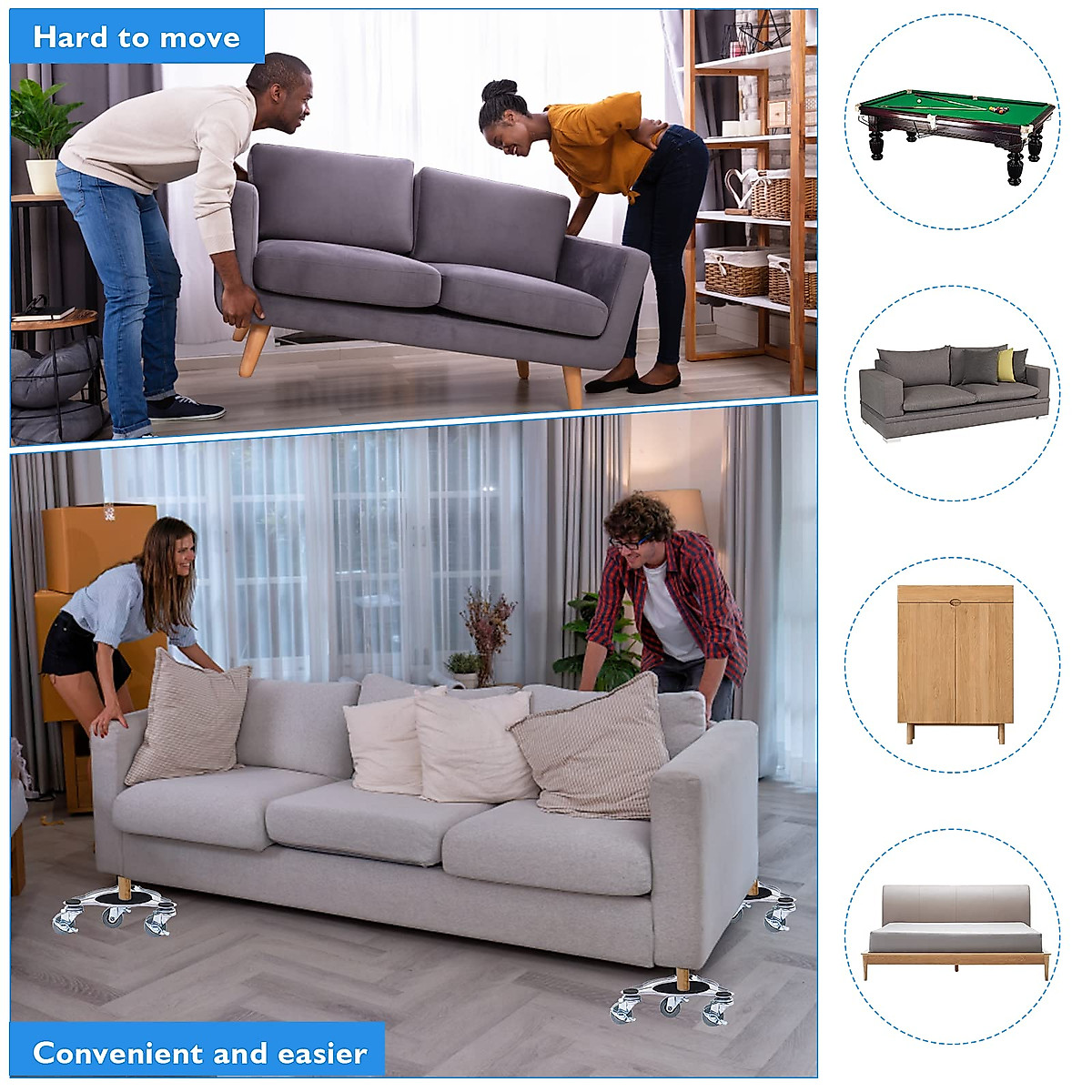 Furniture Movers with Wheels - Set of 9 Heavy Duty Furniture Lifter Tool with 1800 lbs Load Capacity, Easy Sliders Dolly for Moving Appliances, Sofa, Tables, Refrigerators, Cabinet, and Piano etc